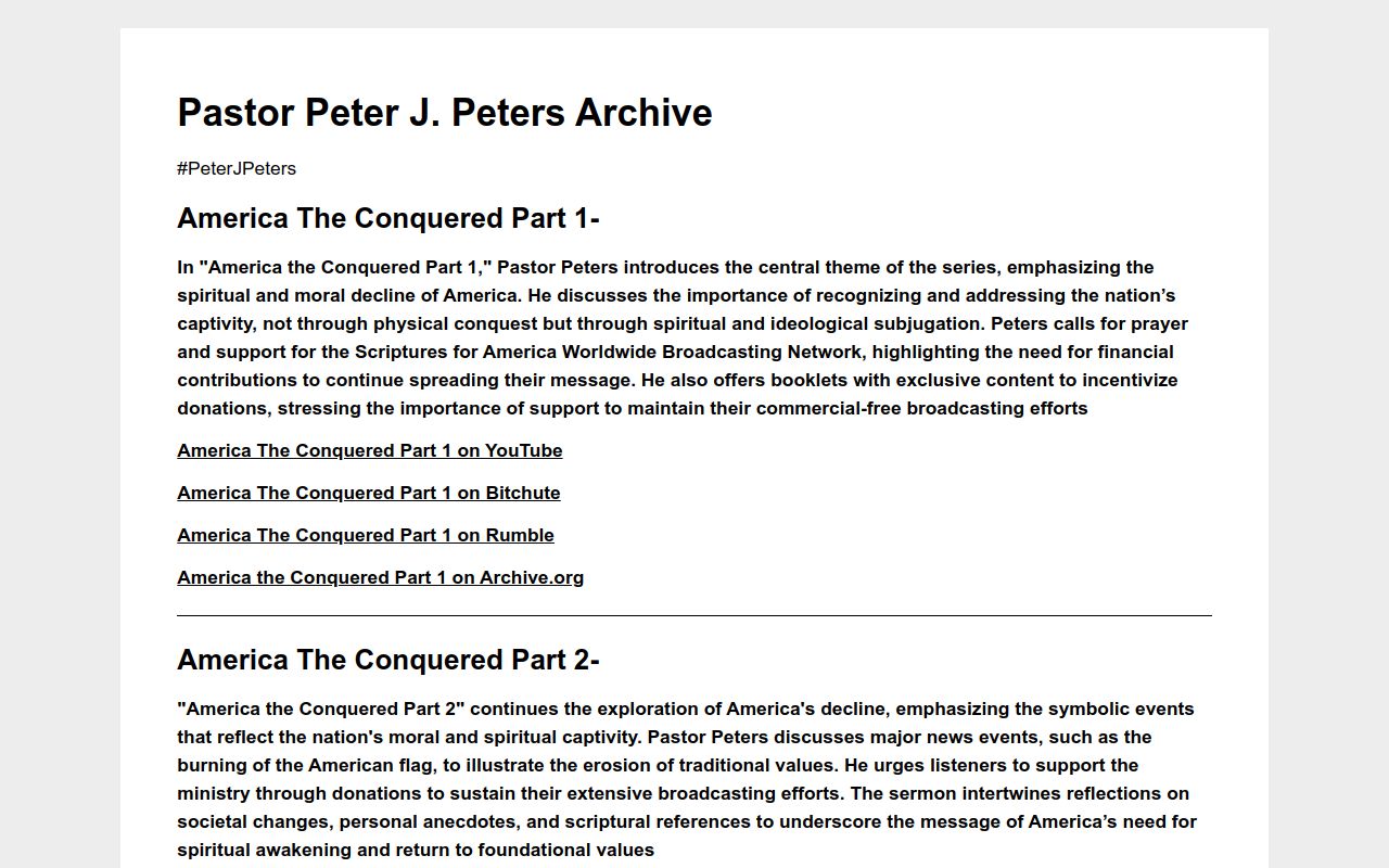 Pastor Peter J. Peters Archive
